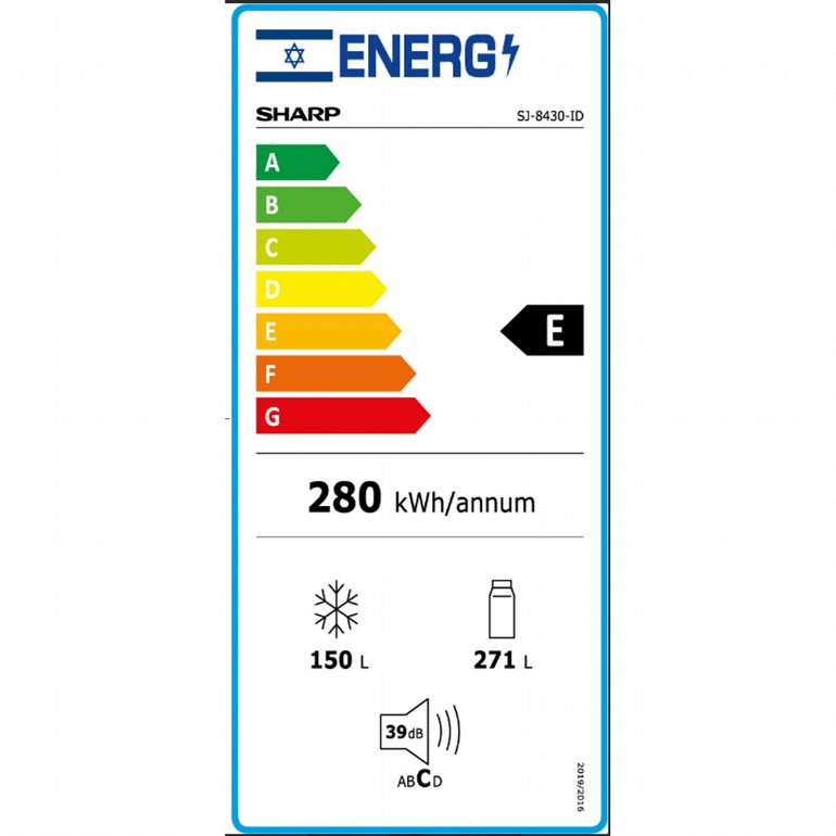 מקרר 4 דלתות - 421 ליטר דגם SJ8430ID נירוסטה מושחרת מבית Sharp | שארפ