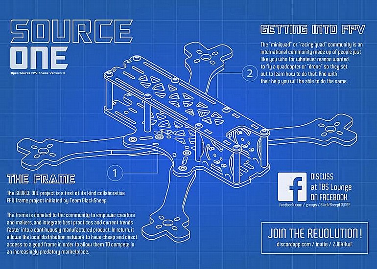 שלדה לרחפן מרוץ - Team Blacksheep TBS Source ONE 5 V3 FPV Frame